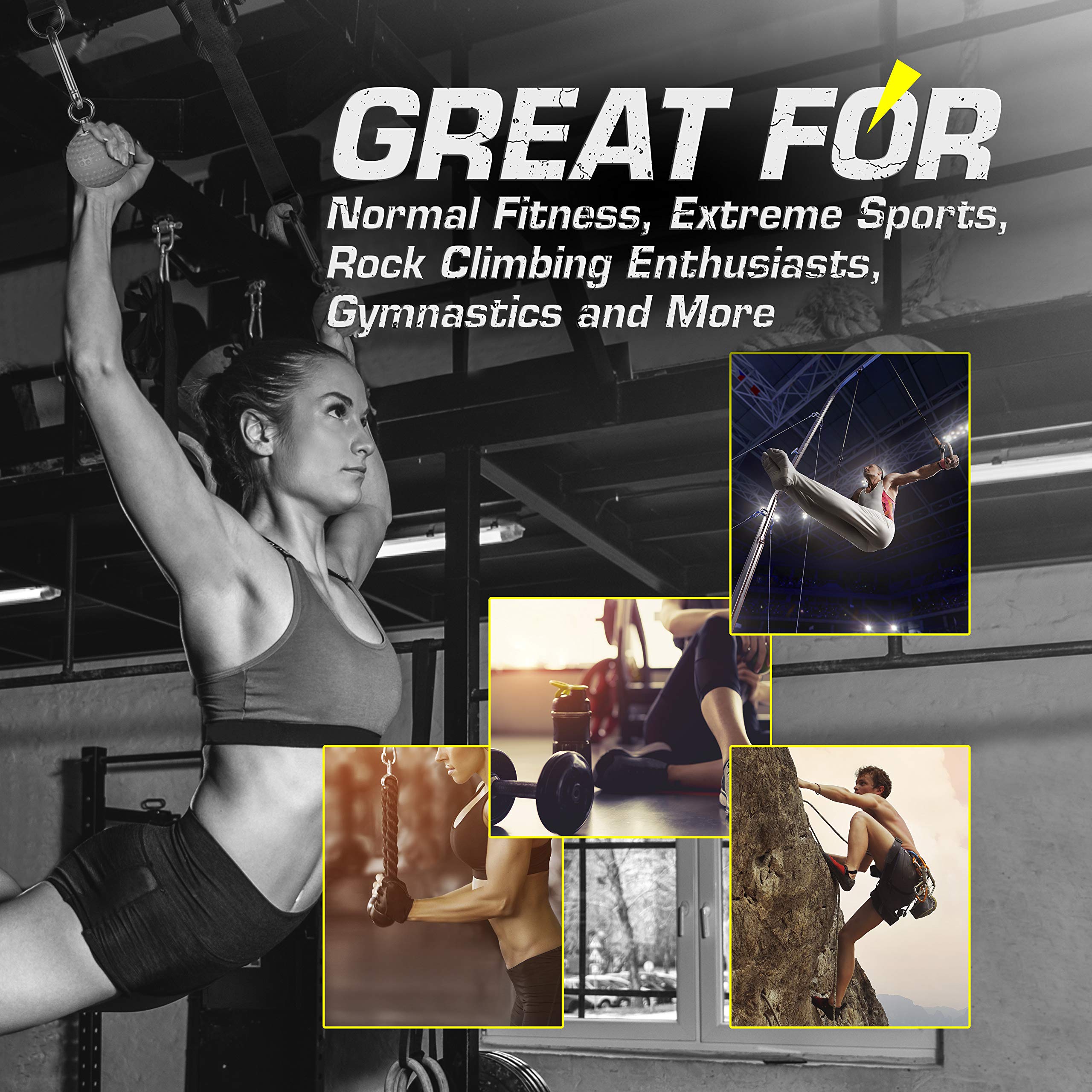 Climbing Pull Up Power Ball Set - Hold Grips with Strap - Non Slip Hand Grips Strength Trainer Grip Strength Targets Biceps Back Muscles Ideal for Fitness Workout Rock Climbing Pull Up Grips Ball