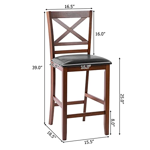 COSTWAY Bar stools Set of 4, Modern 25β Counter Height Dining Pub Stools with X-Shaped Backrest, Soft Cushion & Durable PU Seat, Simplistic Armless Kitchen Chairs for Home, Cafe Store, Restaurant (4)