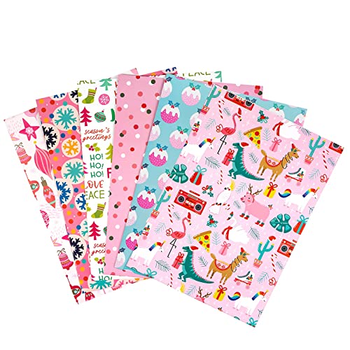 MAYPLUSS Christmas Wrapping Paper Large Sheet - Folded Flat - 6 Different Pink Design (45.2 sq. ft.ttl.) - 27.5 inch X 39.4 inch Per Sheet