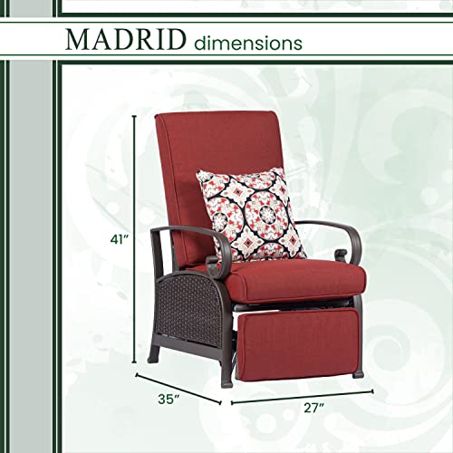 Hanover Madrid Outdoor Patio Recliner, Adjustable Chair, All-Weather Hand-Woven Wicker, Aluminum Frames, Thick Cushions-MADRIDREC-NVY, 1 Piece, Red