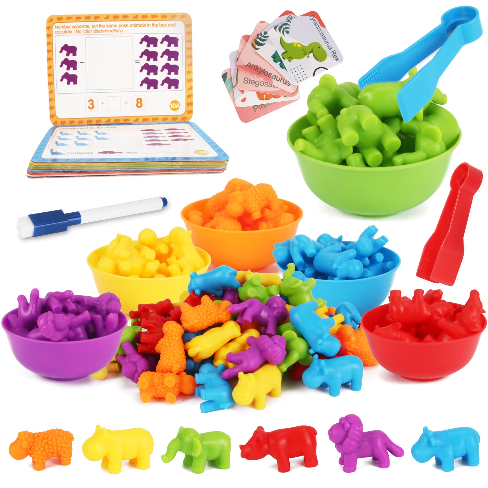 JUXUE Counting Animals Color Sorting Toys for Toddlers 1-3, Montessori Fine Motor Skills Toys for 4-5 Year Old Boy Girl, Counting Bears Preschool Learning Activities Matching Game Math Manipulatives