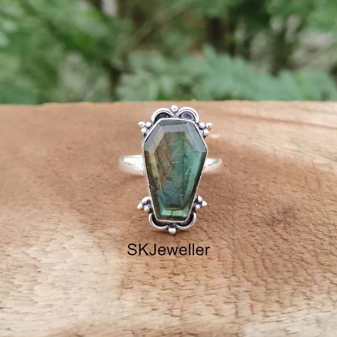 Coffin Ring For Women Labradorite Gemstone Ring, 925 Sterling Silver Handmade Ring, Anxiety Ring, Statement Ring, Women Gift For Ring, Boho Ring BY SKJEWELLER