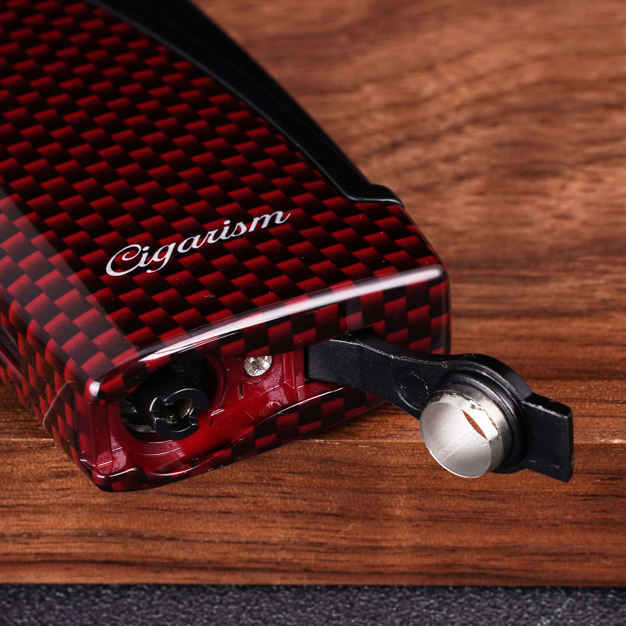 Cigar Lighter Double Torch Carbon Fiber Style, Built-in Cigar Punch (Red)