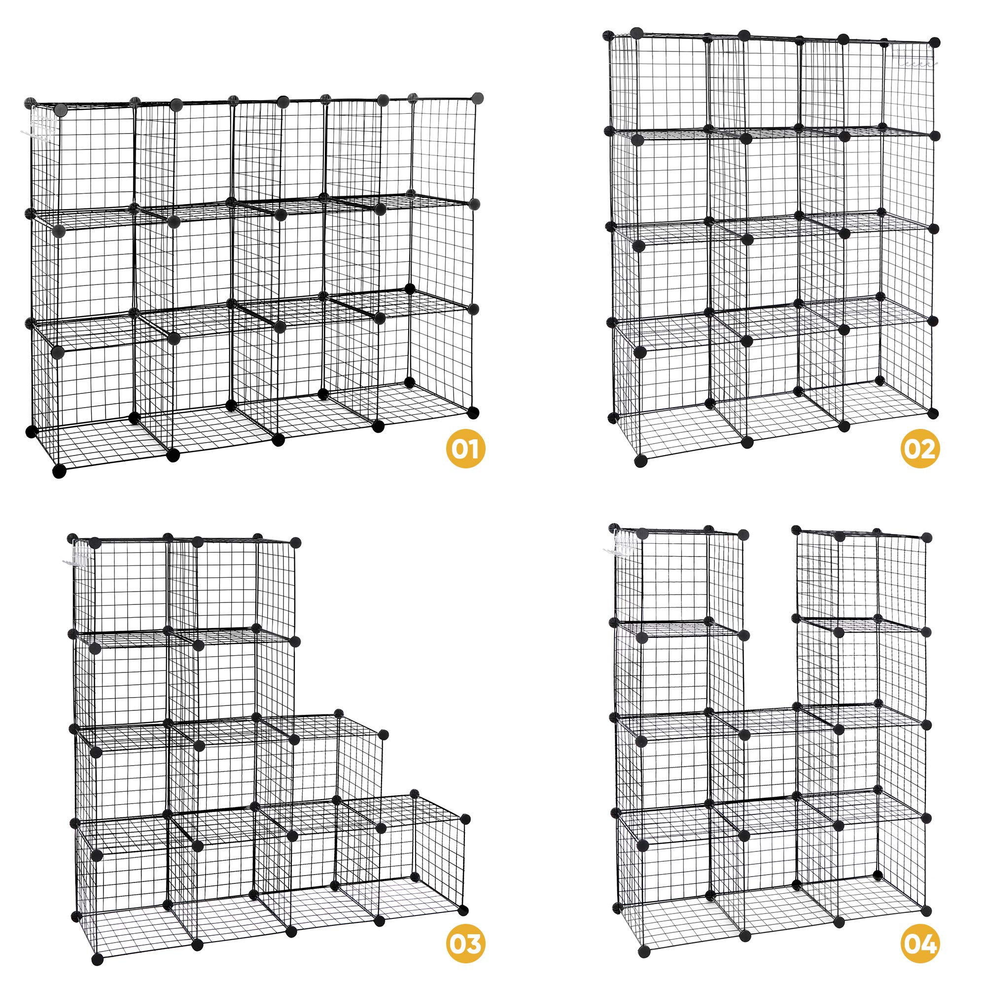 Saturnpower Wire Cube Storage Wardrobe, 12-Cube Metal Grid Storage,Stackable Modular Bookshelf Shelves, Storage Bins Shelving, DIY Closet Cabinet for Living Room, Bedroom, Office, Garage