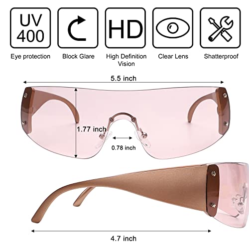 GUVIVI Y2K Sunglasses For Women Men Fashion Shield Rimless Wrap Around Sunglass Gradient Lens Y2K Trendy Sun Glasses