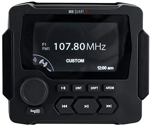 MB Quart GMR-LED Gauge Hole Marine Receiver Bluetooth AM/FM/Weather Band/USB Bundle with Pair Rockville RKL65MBW 6.5" 700w Marine Boat Speakers w/LED with Black/White Grilles