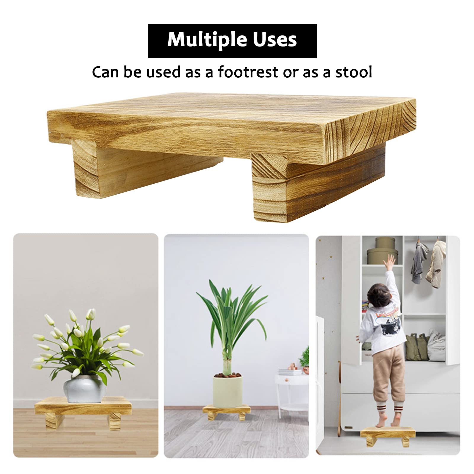 JOROBURO Wooden Step Stool, Foot Step Stool Bedside Foot Stool for High Beds, Large Surface Wooden Stool for Kitchen Bedroom Livingroom Bathroom(#1)