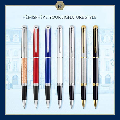 Waterman Hémisphère Rollerball Pen, Stainless Steel with Chrome Trim, Fine Point with Black Ink cartridge, Gift Box