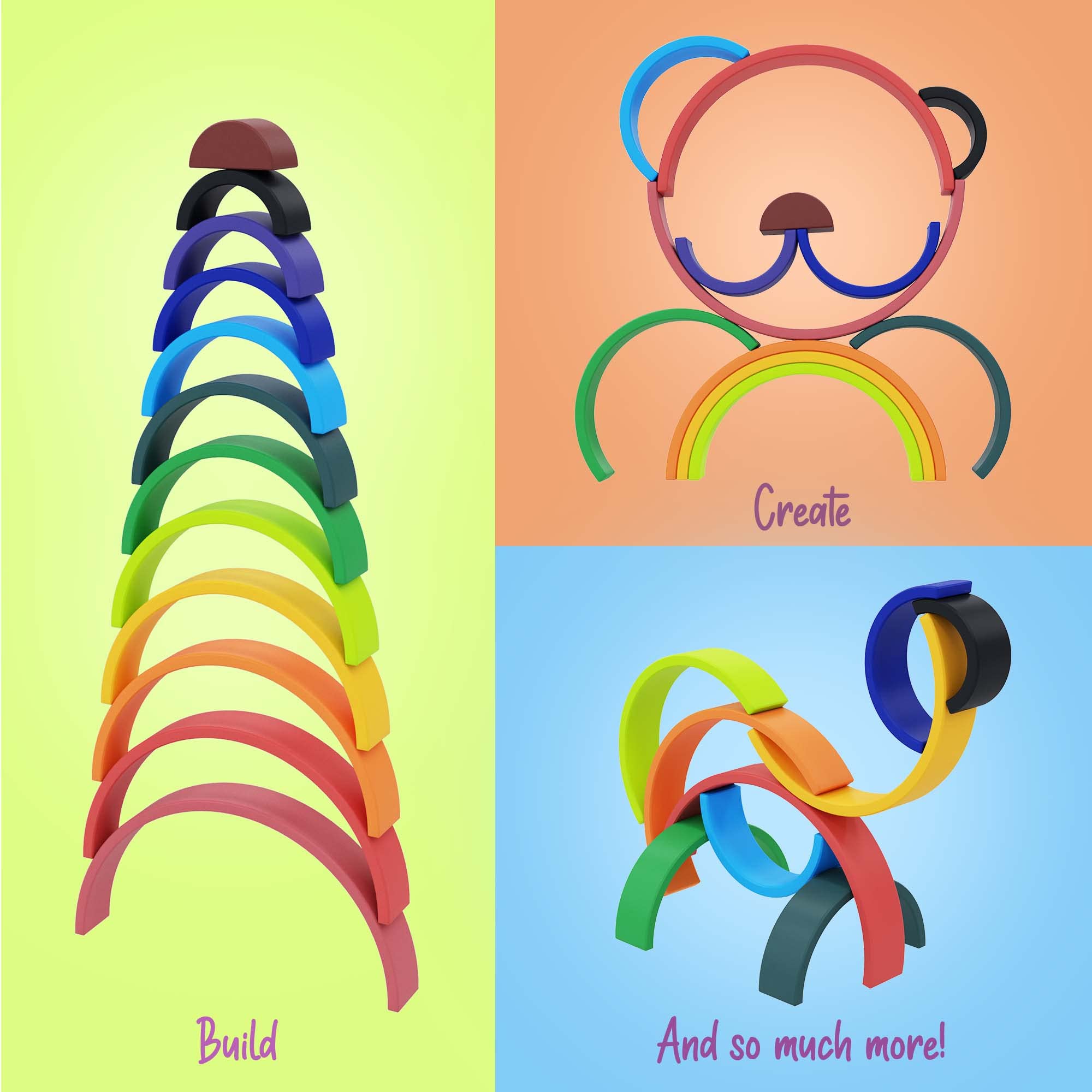 Wooden Rainbow Stacking Toy - Montessori Toys for 3+ Year Old - Rainbow Stacker Grimms Extra Large for Kids 2 3 4 5 Boys and Girls - 12 Pieces
