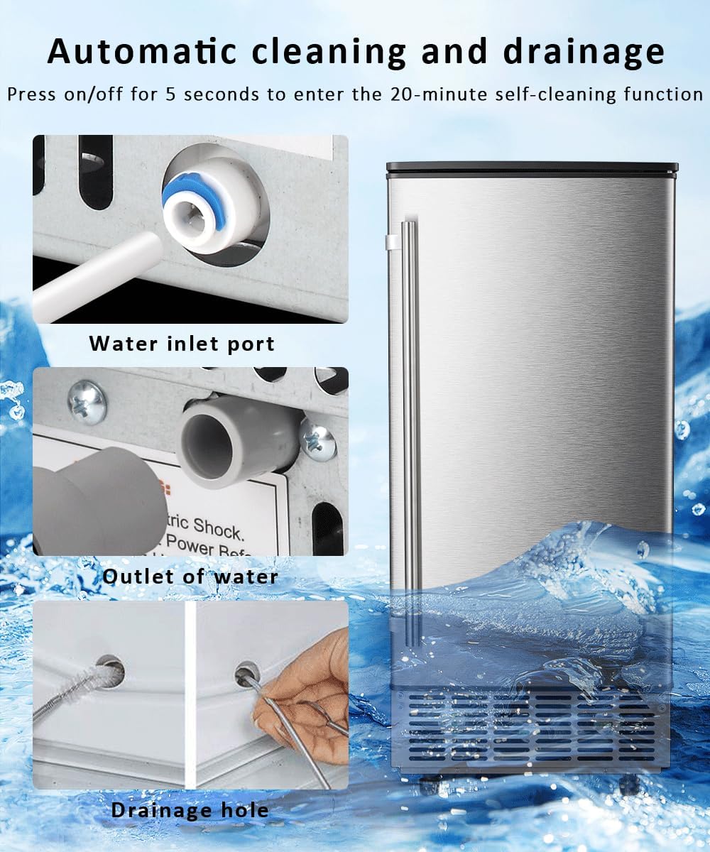 Joy Pebble Commercial Cube Ice Maker,Built-in Ice Maker Machine, 80lbs/Day, 40 Ice Cubes/Cycle, Reversible Door/Drain Pump, 24H Timer/Self-Cleaning, Under Counter Ice Cube Machine for Home Office