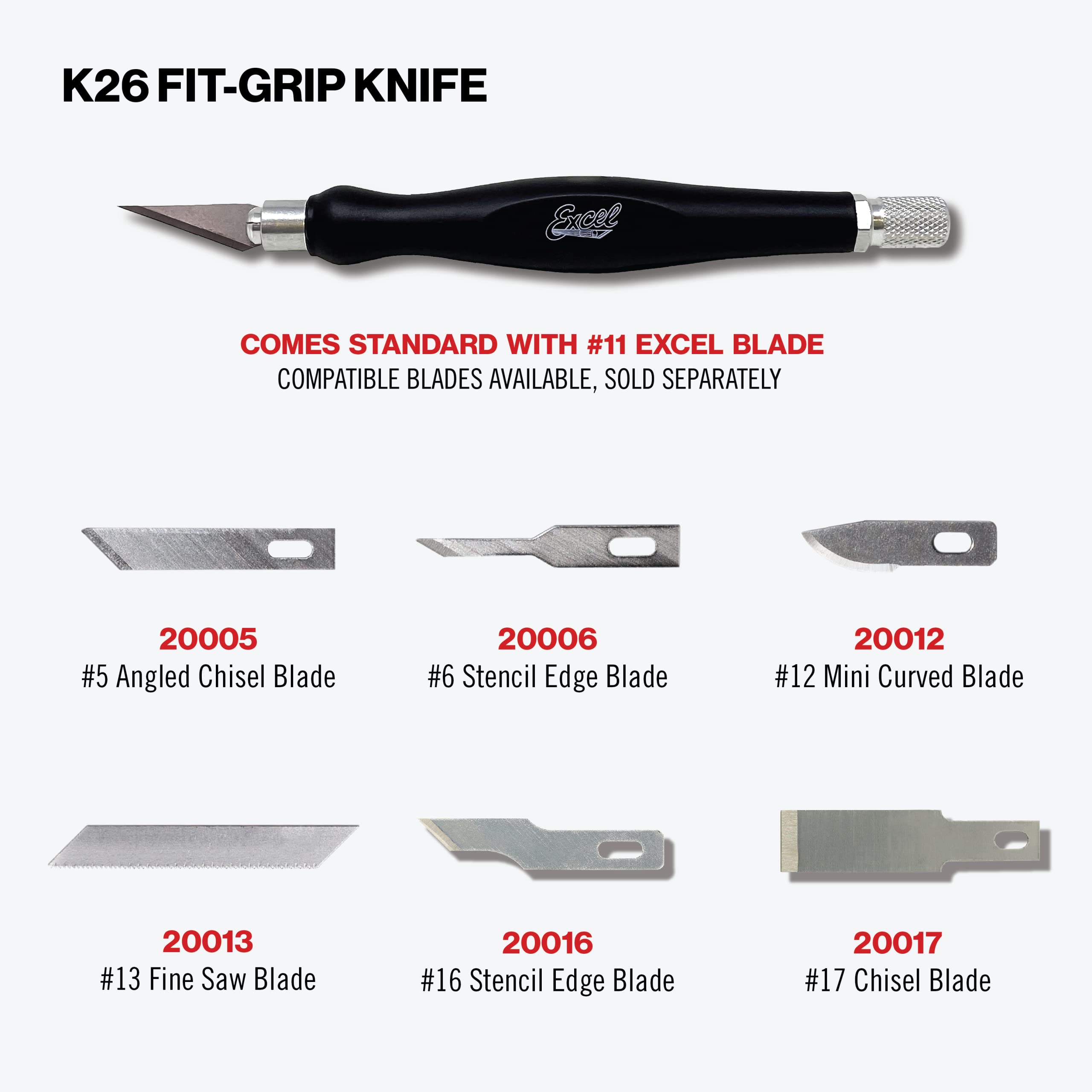 Excel Blades Fit Grip Knife. Ultra Sharp Knife with Carbon Steel Angled Edge Blade & Contoured Rubberized Grip, Made in the USA, Light Duty Cutting Tool for Precision Cutting & Trimming, Black, 3 Pack