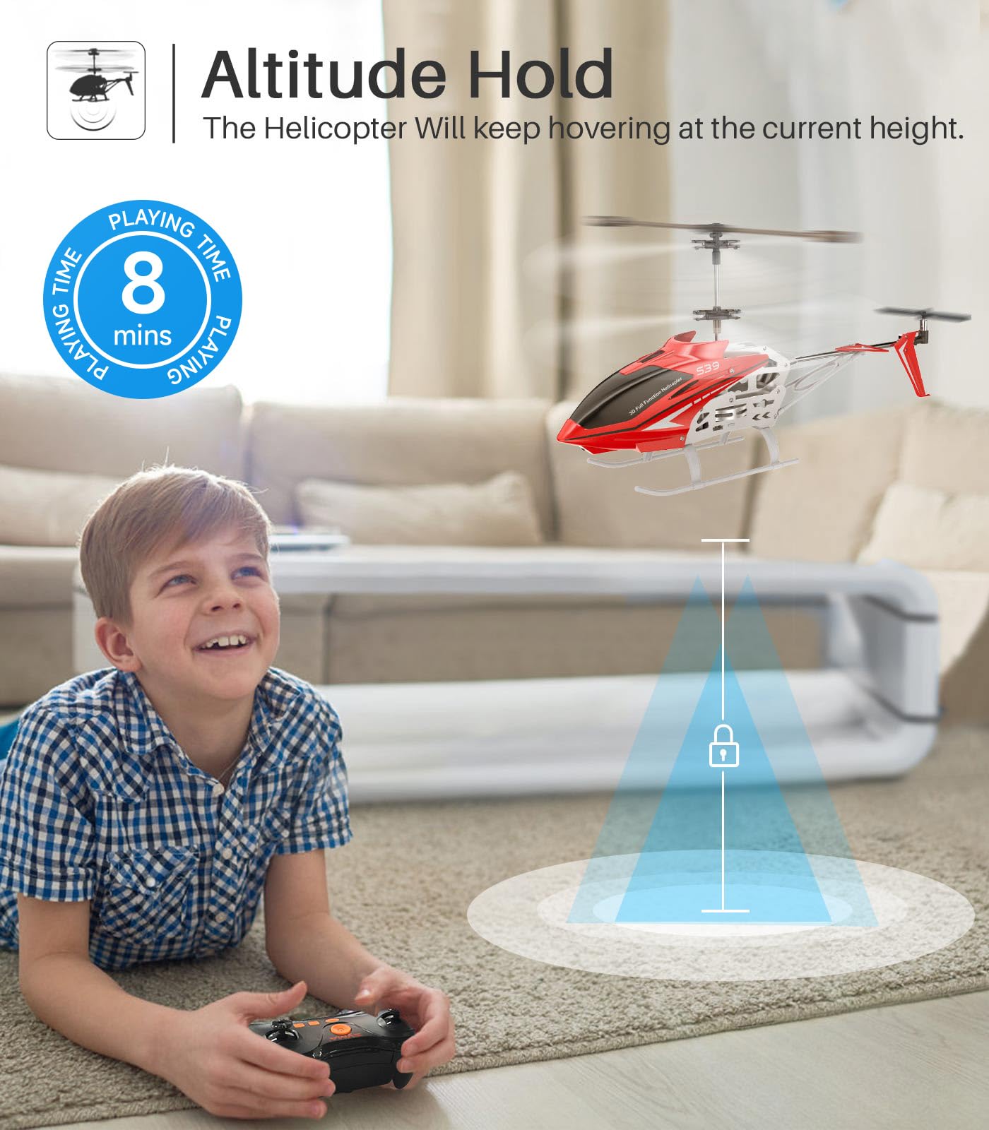 SYMA RC Helicopter, S39 Aircraft with 3.5 Channel,Bigger Size, Sturdy Alloy Material, Gyro Stabilizer and High &Low Speed, Multi-Protection Drone for Kids and Beginners to Play Indoor-Red
