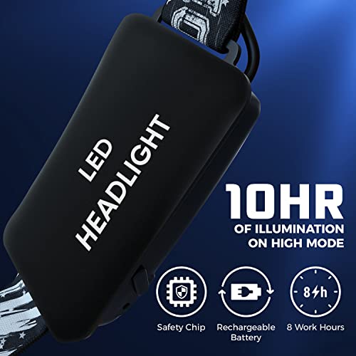 DanForce Headlamp. USB Rechargeable LED Head Lamp. Ultra Bright CREE 1080 Lumen Headlamp Flashlight + Red Light. HeadLamps for Adults, Camping, Outdoors & Hard Hat Light. Zoomable IPX54 Headlight