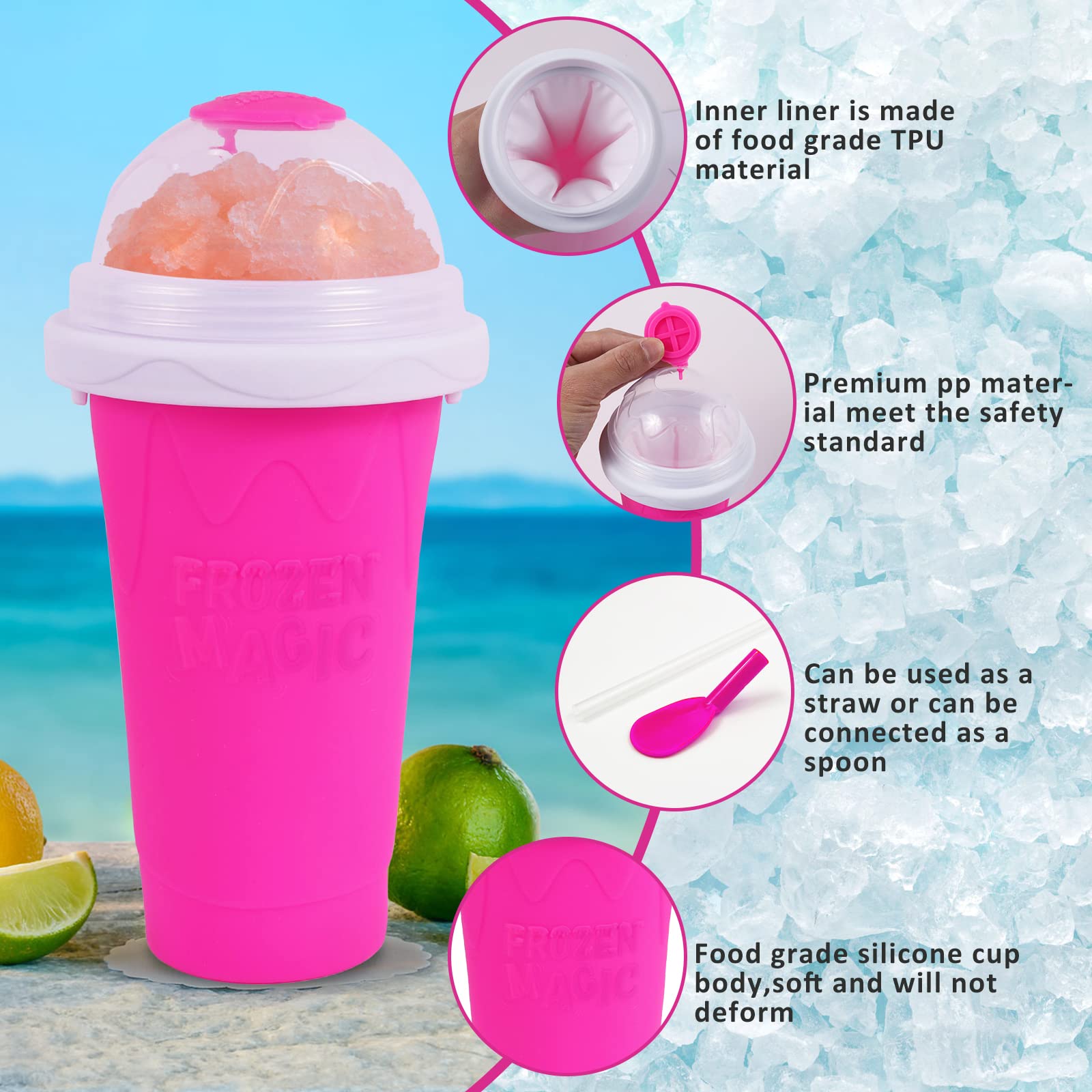 leuaxmy Slushie Cup Slushy Maker Cup Frozen Magic Squeeze,Slushy Cup TIK TOK Cool Stuff for Smoothies Drinks Juices and Soda - Homemade DIY Ice Cream(pink, large)