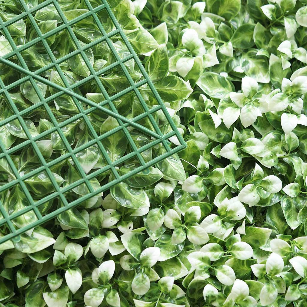 Tableclothsfactory 4 Pack Artificial Boxwood Hedge Faux Foliage Green Garden Wall Mat - White/Green Grass Mat Covers 11sq.ft