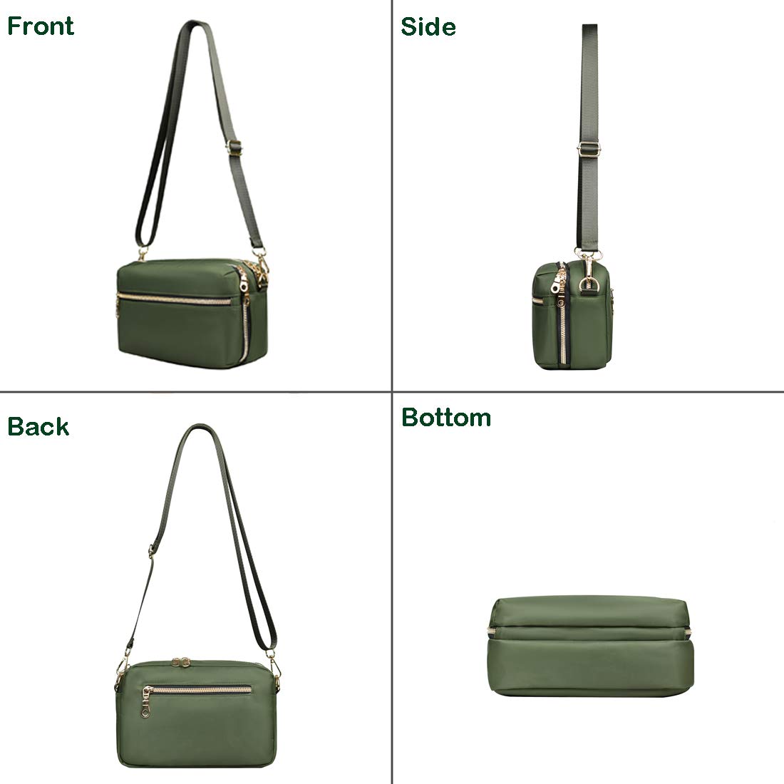 YANAIER Functional Multi Pocket Crossbody Bag for Women Stylish Ladies Shoulder Messenger Bags Purse Army Green B-Large