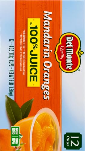 Del Monte Mandarin Orange in 100% Juice Snack Cups, 4-Ounce Cups (Pack of 12)