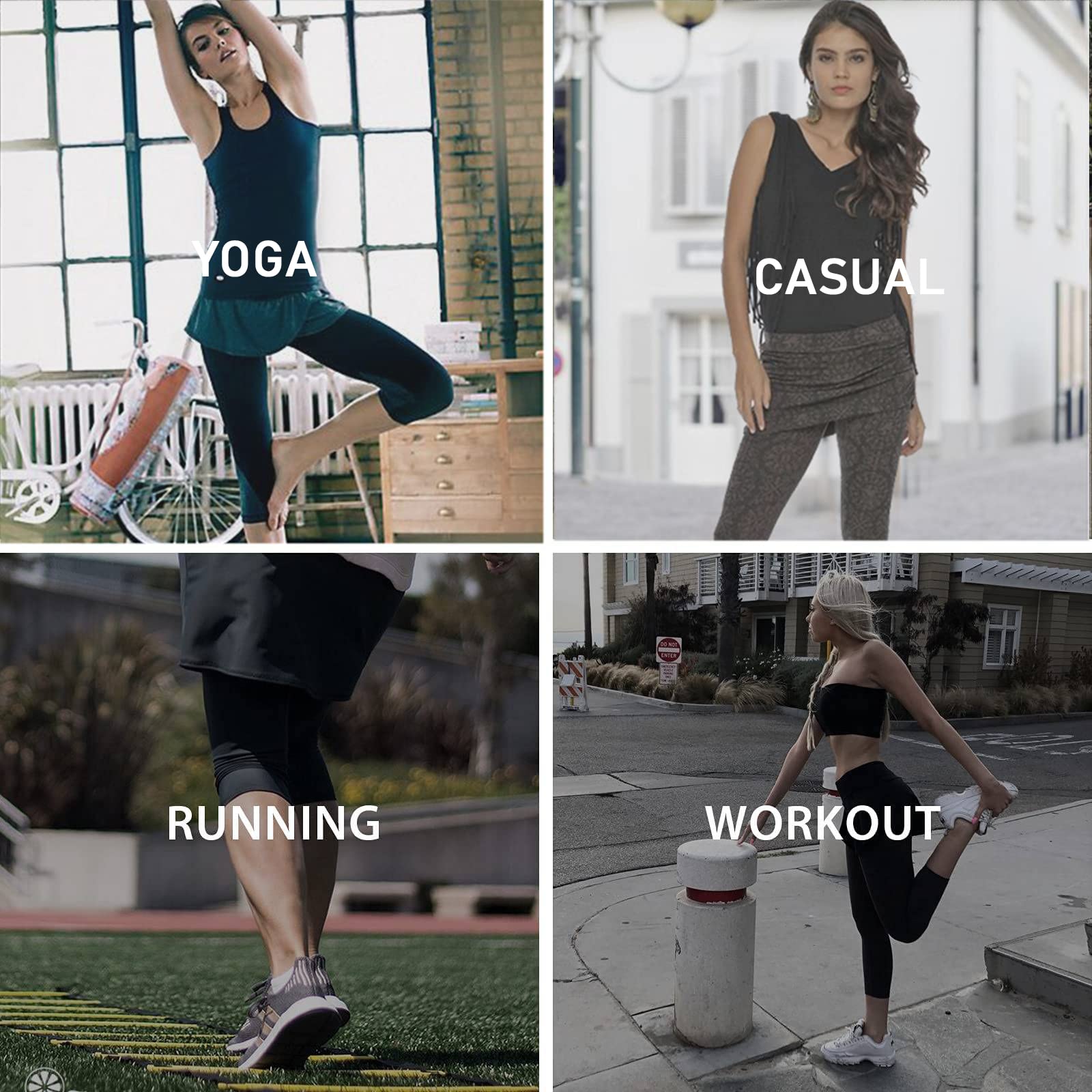 COOrun Skirted Legging for Women Yoga Legging with Skirts Pockets Solid Tennis Golf Capris Leggings Skort Navy Blue