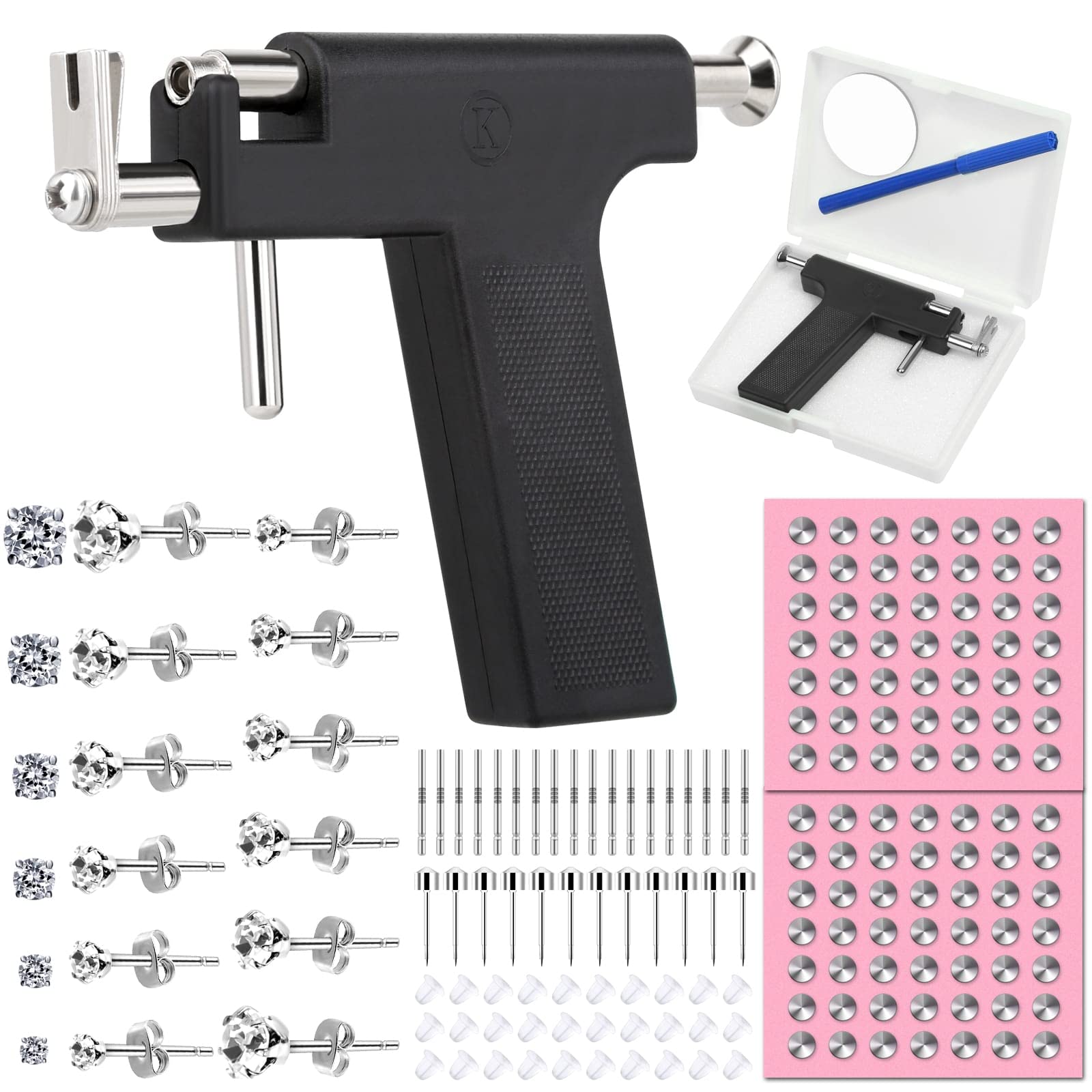 Ear Piercing Gun Kit, 233PCS Self Piercing Earrings Set, Nose Navel Lip Ears Piercer Body Piercing Tools, Earring Piercer with Hypoallergenicear Piercing Needle Kit for Salon & Home