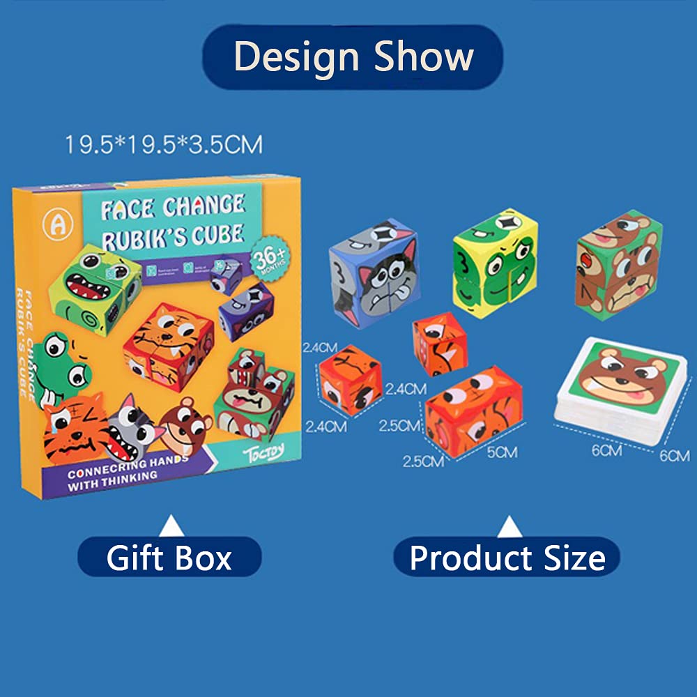 Wooden Toy Face Change Rubik's Cube Building Blocks Puzzles Expression Building Blocks Game Educational Games Montessori Toy Children's Logical Thinking Intellectual Training Challenge Card Toys.