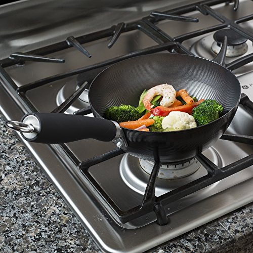 Ecolution Non-Stick Carbon Steel Wok with Soft Touch Riveted Handle, 8",Black