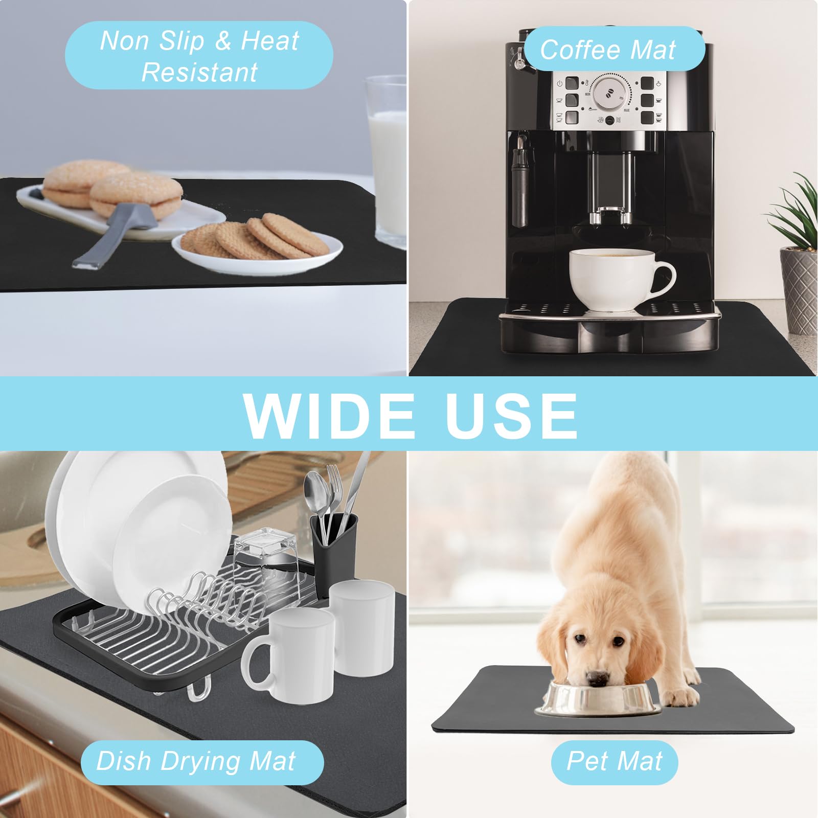 Coffee Mat for Kitchen, 12"x19" Absorbent Dish Drying Mat for Kitchen Counter, Hide Stains Rubber Backed, Coffee Bar Accessories, for Hidden Stains on Kitchen Countertops and Under Coffee Makers