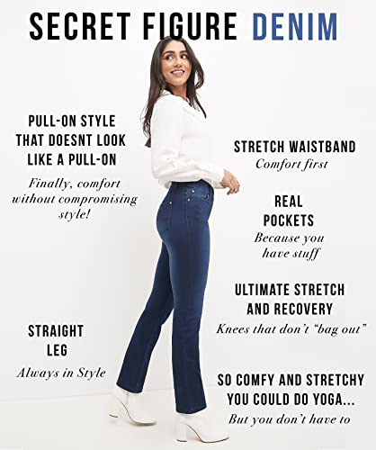 Rekucci Women's Secret Figure Premium Denim Straight Leg Pull-On Jean (10, Ink Blue Sandblast)