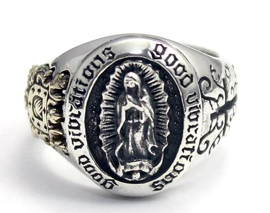 COSUMOSU Sterling Silver Our Lady of Guadalupe Virgin Mary Open Ring Adjustable for men