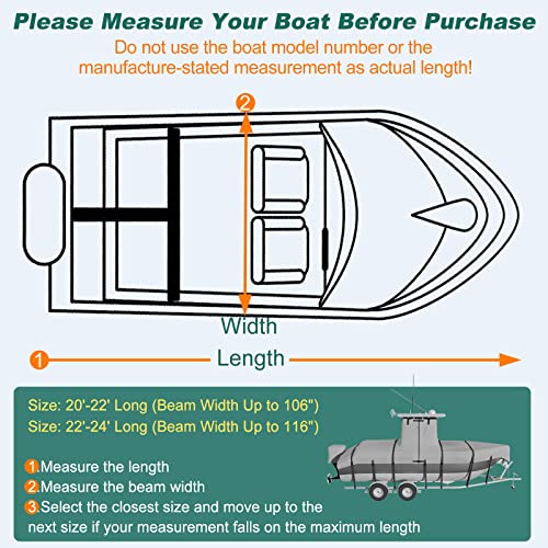 Nukugula 800D 100% Waterproof T-Top Boat Cover Marine Grade Canvas Trailerable T Top Boat Cover with 19 Windproof Straps Fit 22'-24' Long (Beam Width Up to 116") Center Console Boat with T Top Roof