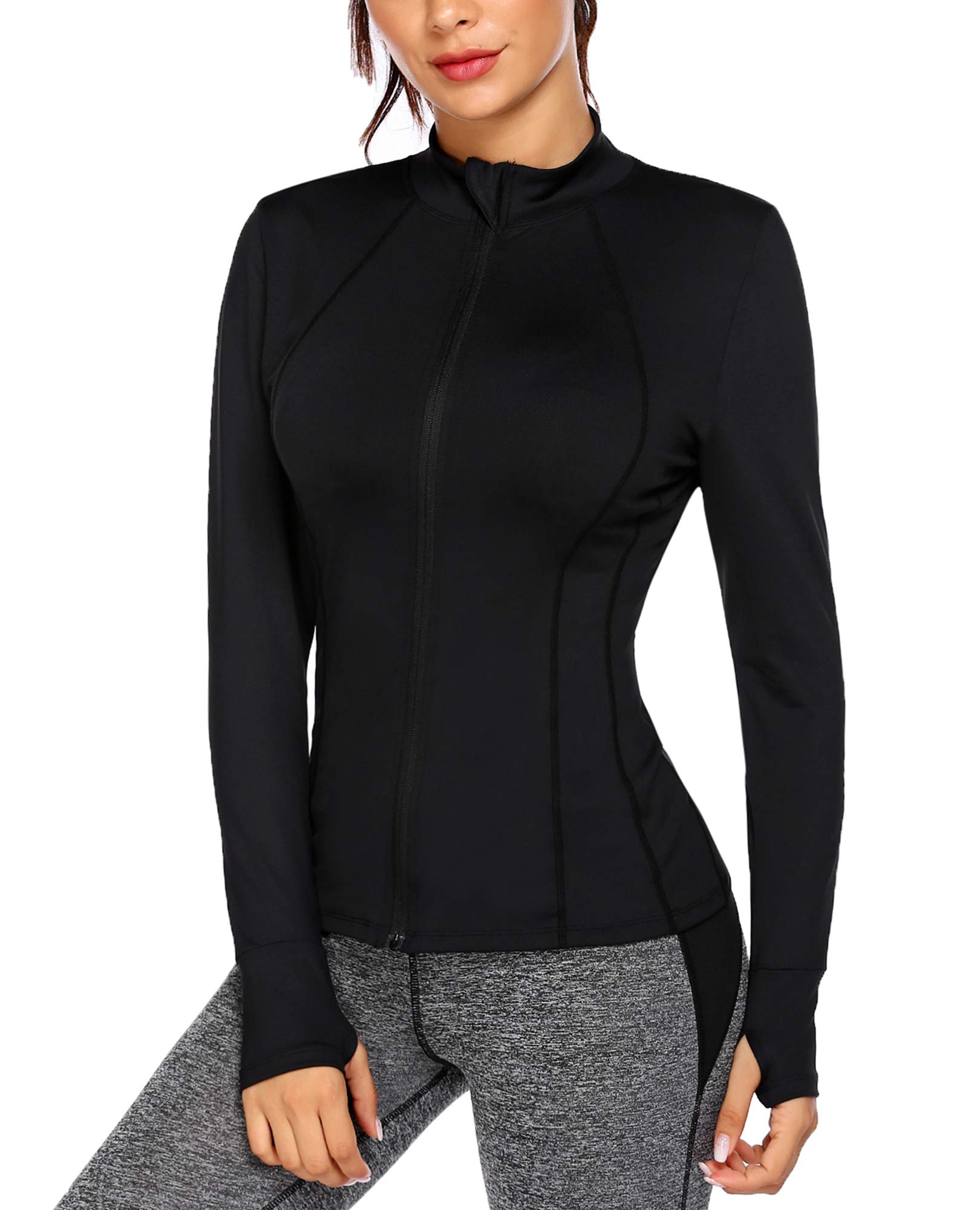 COOrun Womens Sports Jacket Workout Zip Up Jackets Thumb Hole Track Tops Warm Up Active Coats Running Yoga Training