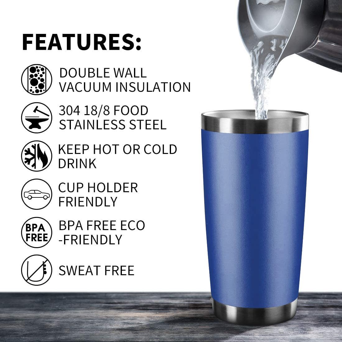 EcoMozz 20oz Tumbler Stainless Steel Vacuum Insulated Mug with Lid, Double Wall Travel Mug, Durable Powder Coated Coffee Cup, Suitable for Ice Drinks and Hot Beverage(New Blue 12 pack)