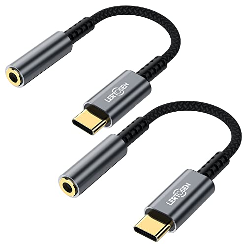 USB Type C to 3.5mm Female Headphone Jack Adapter,(2-Pack) LERTOSEN USB C to Aux Audio Dongle Cable Cord Compatible with Samsung Galaxy S23 S22 S21 S20 Ultra S10 Note 20 10,Pixel 6 5 4 3 2 XL,iPad Pro