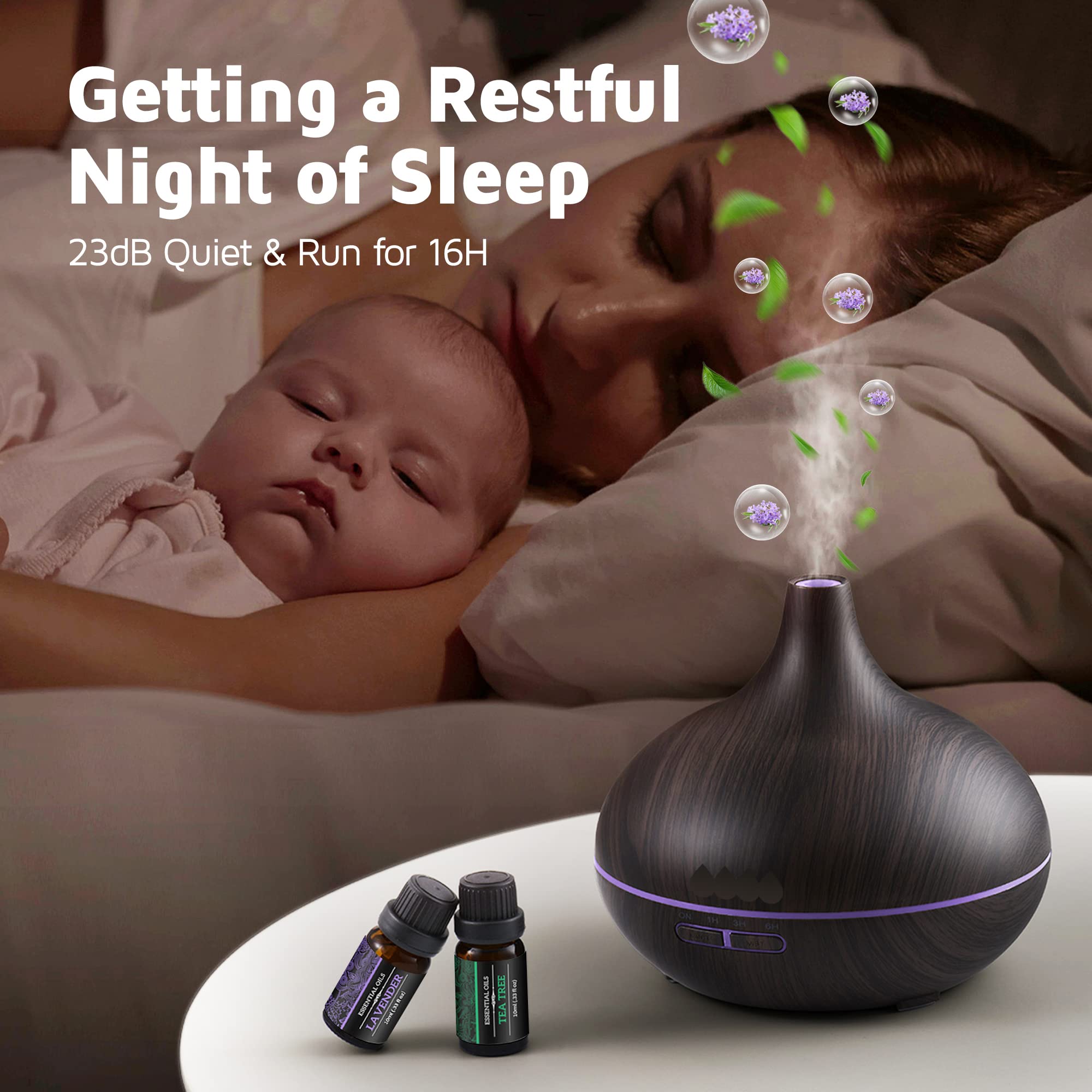 COSYAIREY Essential Oil Diffusers For Essential Oils Large Room, 500Ml Oil Diffuser Essential Oils Set, 23dB Aromatherapy Diffuser, 6 Essential Oils For Diffusers For Home, 14 Colorful Light & 4 Timer