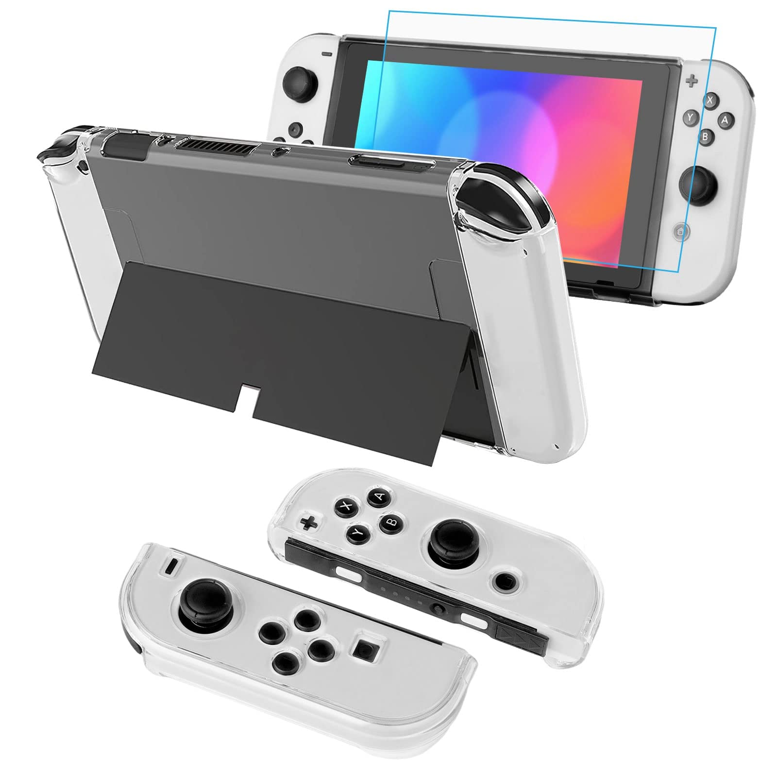 Carrying Case Compatible with Nintendo Switch OLED, Portable Storage Travel Case Protective Hard Clear Case Tempered Glass Screen Protector for Nintendo Switch