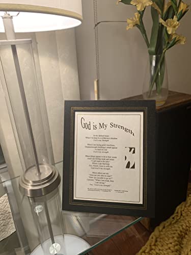 God Is My Strength, Christian Poem in Vegan Leather Frame with Built-in Easel & Hanger, Uplift Yourself or Gift to Others. For Home-Office-Dorm (Size 10 3/4 x 13 x 1/4 Inches)