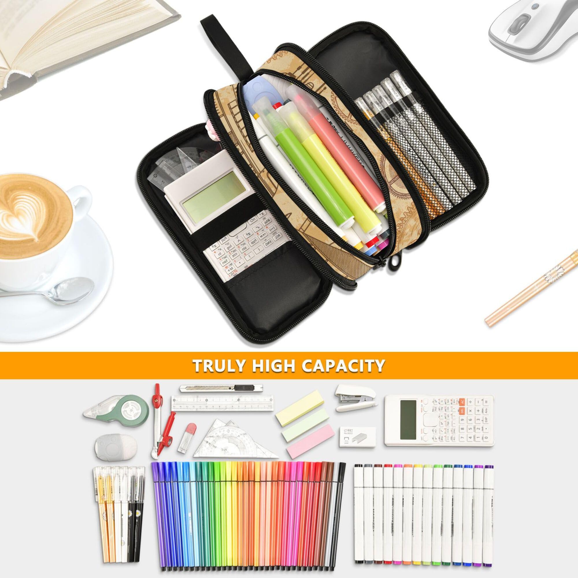 Fisyme Vintage Submarine Sea Pencil Case Large Capacity Pen Box Makeup Pouch Holder Organizer Stationery Bag for School Office College Traval Adults
