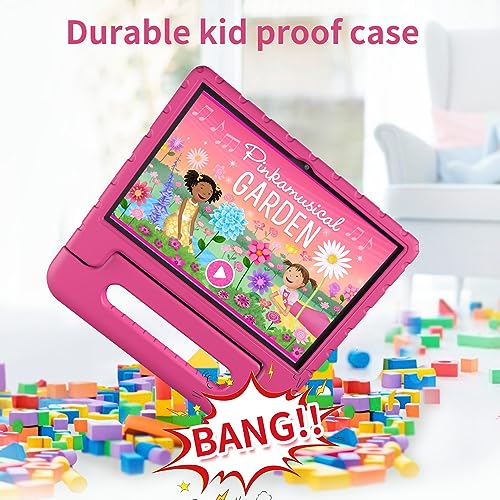 JREN Kids Tablet, 10" Tablet for Kids,IPS HD Display 1280 X 800,1080P, RAM 4GB and 64GB Storage, Google Family Link KidsSpace Pre-Installed, YouTube Neflix,Ages 6-12,Color Pink