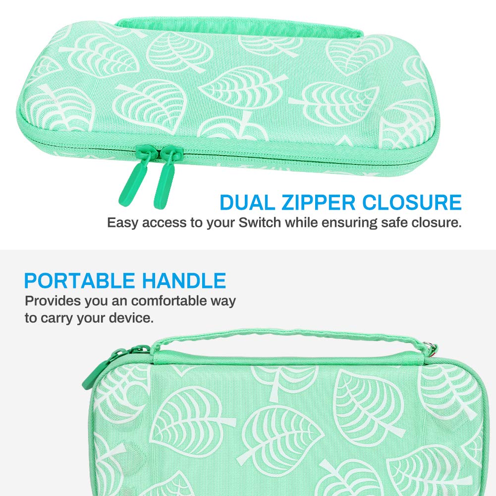 Carrying Case for Nintendo Switch, Allnice Portable Carry Case New Horizons Leaf Crossing Hard Shell Pouch with Handle, 2 Screen Protector & 4 Thumb Grip Caps Include, Nintendo Switch Accessories