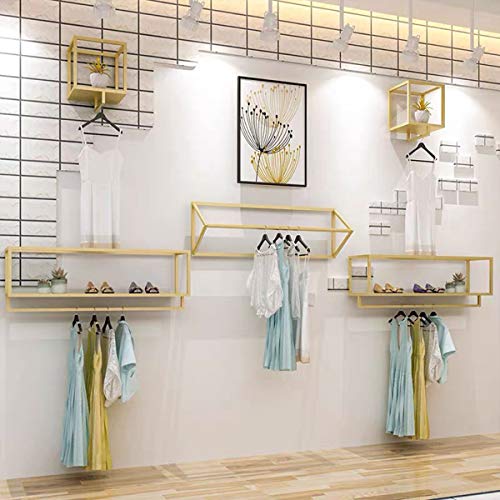 MDEPYCO Creative Square Display Garment Racks in Boutique Clothing Stores, Wall-Mounted Hanging Clothes Shelf in Home, Towel Racks for Bathroom Storage Shelves (Gold, 11.8" L)