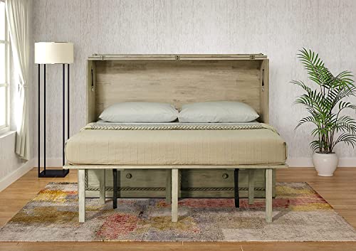 Mega Solutions Venetian Murphy Cabinet Bed with Deepest Storage Drawer On The Market and USB Charging Station (Queen, Antique Oak)