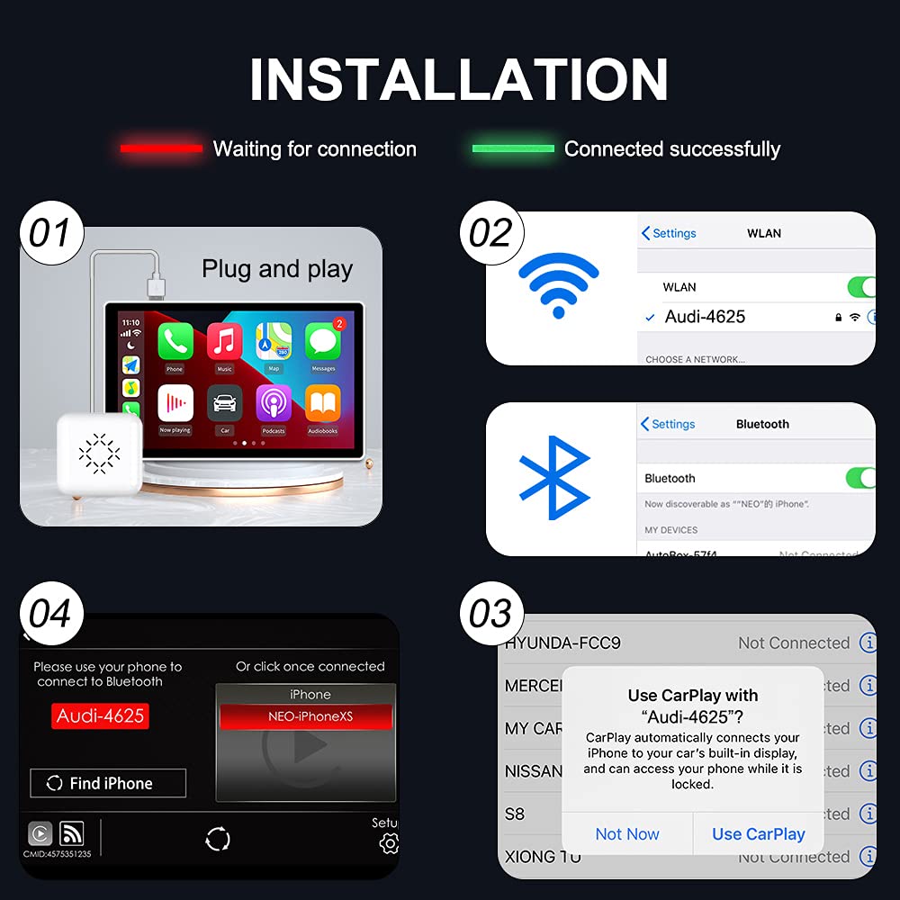 CarlinKit Mini Wireless CarPlay Adapter with This New Faster Wi-Fi 5 Chipset/Internal Hardware, for Factory Wired Carplay Cars Model Year:2017-2022,Support Online Update