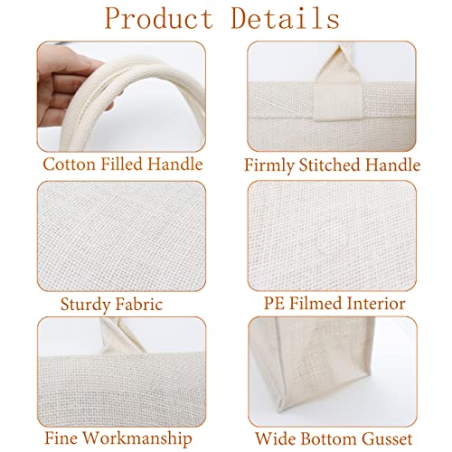 RSLUX Burlap Gift Bags Bulk,Reusable Jute Tote Bag with Laminated Interior and Cotton Handles, Plain Burlap Bags for Shopping Craft Embroidery Painting Decoration DIY,Wedding Party, 6 Packs