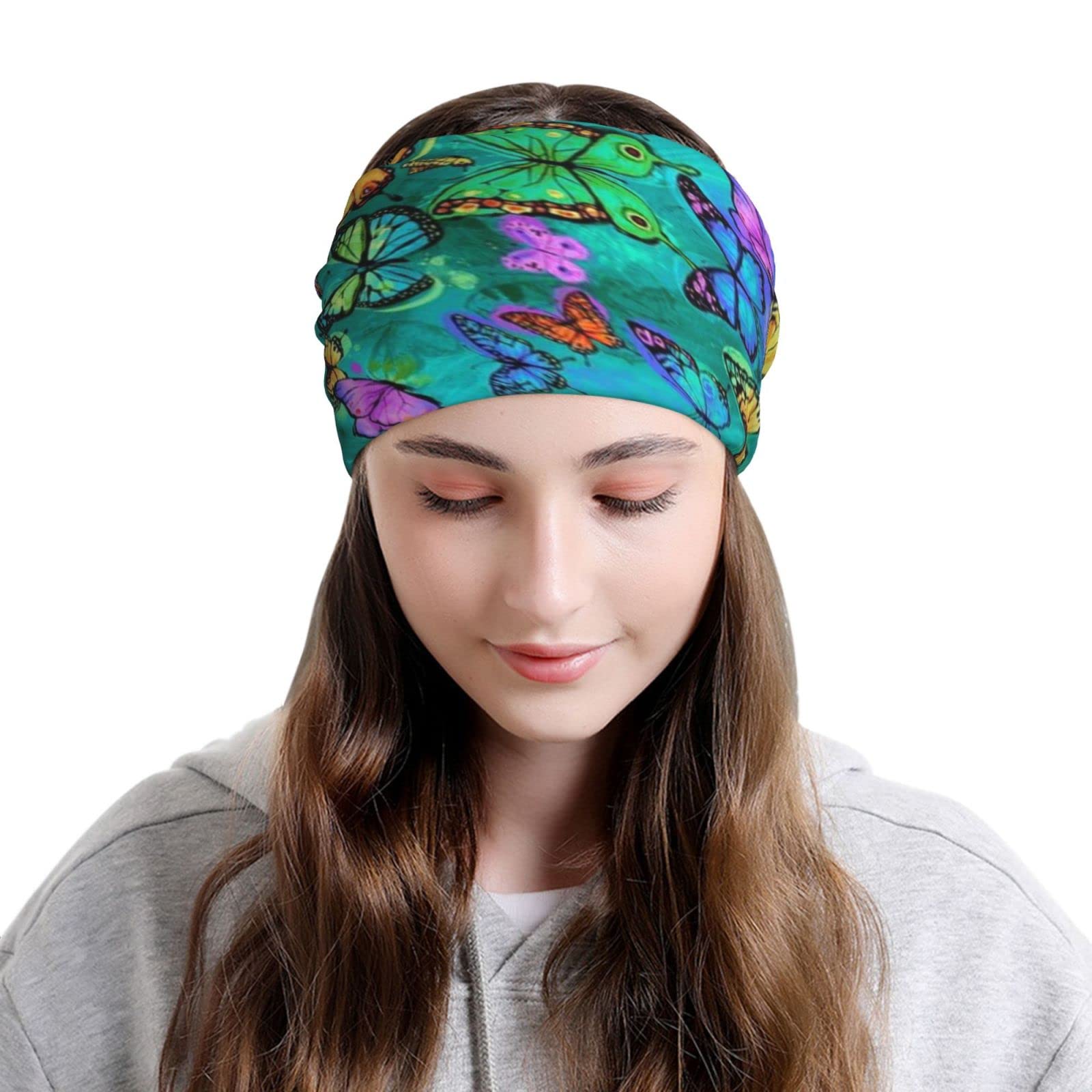 COJONLY Rainbow Butterflys Beanie Chemo Hat Cancer Headwear Skull Hat Knitted Hat Scarf Nightcap Skull Cap for Women Men
