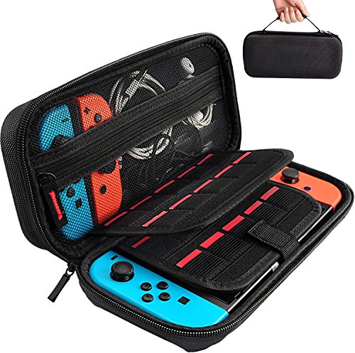 Carrying Case for Nintendo Switch Console, up to 20 Game Cartridges and Accessories - Protective Hard Shell Travel Pouch - Black