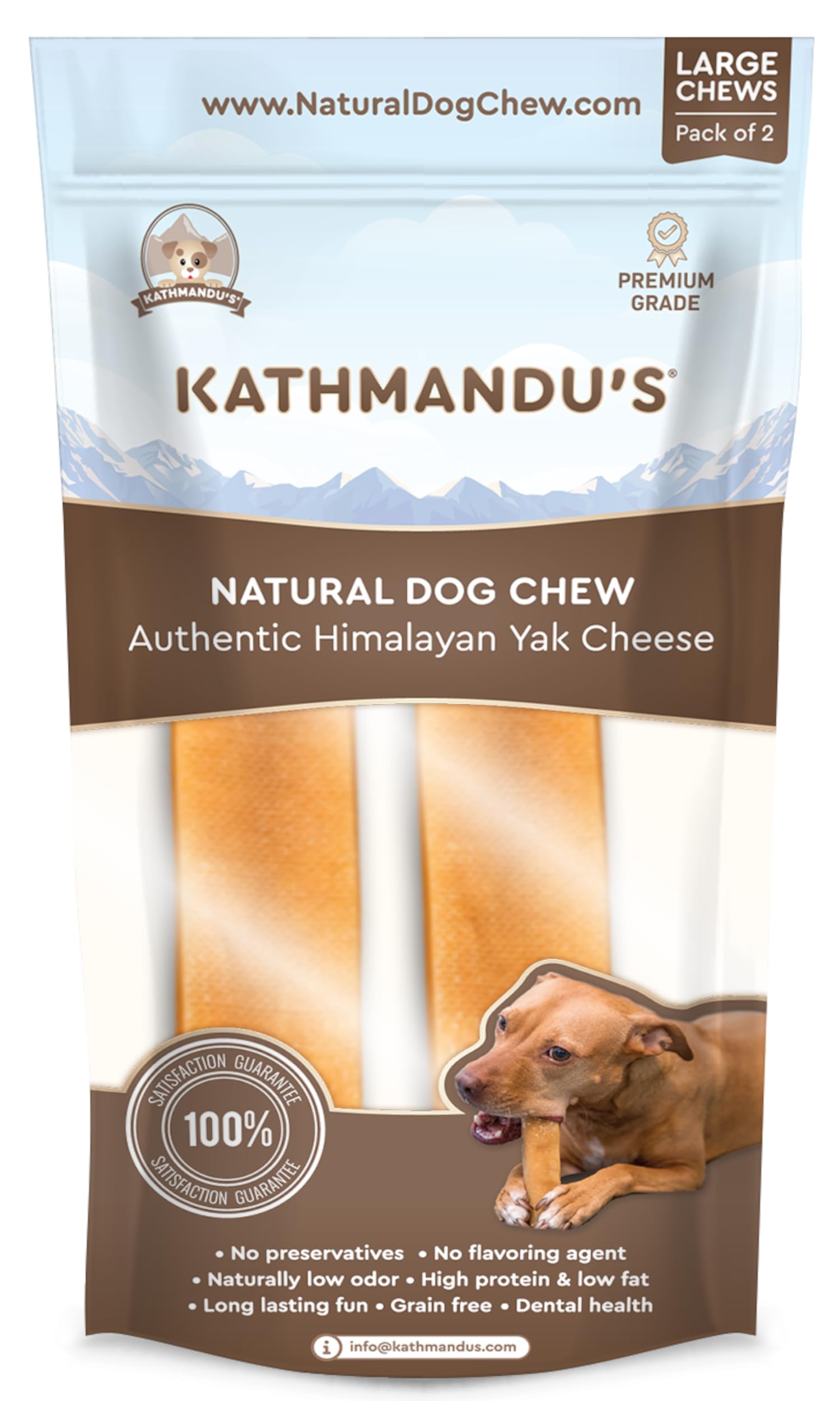 KATHMANDU'S Authentic Yak Cheese Himalayan Dog Chews - All Natural and Protein-Rich Nutrition Dog Treats, Long Lasting Chews for Aggressive Chewers, Odor & Gluten Free Yak Chew | Large (Pack of 2)
