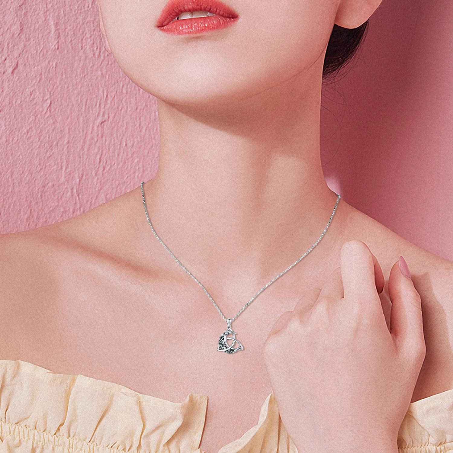CHENGHONG Celtic Moon Necklace for Women 925 Sterling Silver Celtic Knot Moon Pendant Necklace Crescent Irish Necklace Jewelry Gift for Men