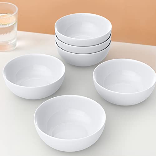MEKY Cereal Bowls, Glassware 18oz White Salad Bowls Sets 5.5 Inch 6 Piece, Restaurant, Family Party and Kitchen Use, Round