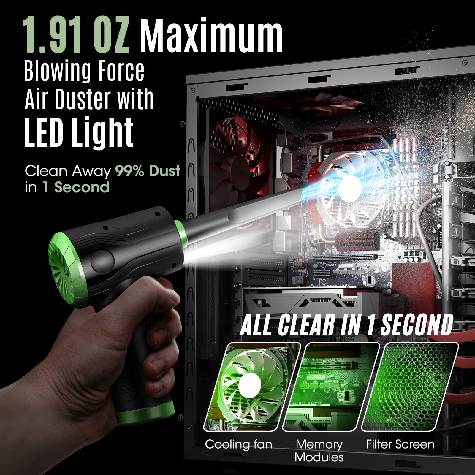 Compressed Air Duster Keyboard Cleaner 600000RPM Rechargeable Electric Air Duster Compressed Air Replace Canned air Air Duster & Vacuum 6000mAh for Computer Electronic