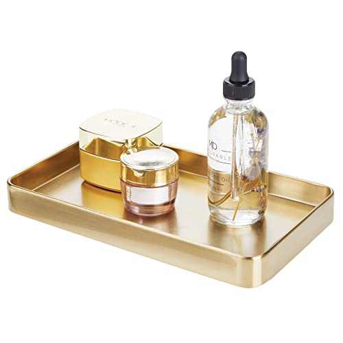 mDesign Modern Decorative Metal Guest Hand Towel Tray Holder Organizer for Disposable Paper Napkins, Jewelry, Makeup - Bathroom Vanity Sink Counter Organization - Unity Collection - Soft Brass