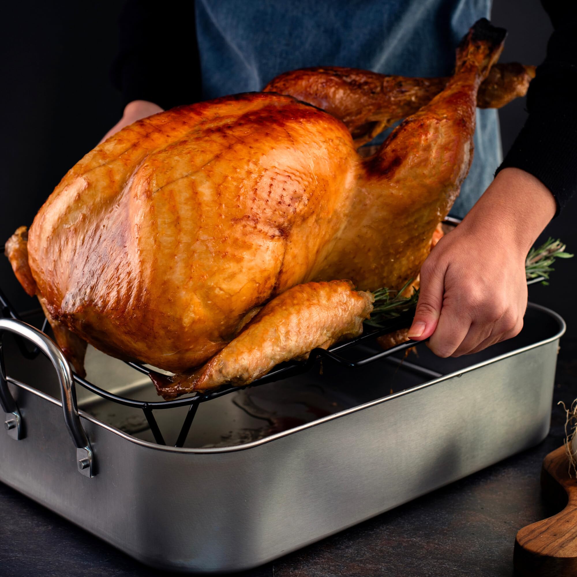 HAPPIELS 17x12.5 inch Roasting Pan with Nonstick Rack, Stainless Steel Turkey Roasting Pan 20-25 lb